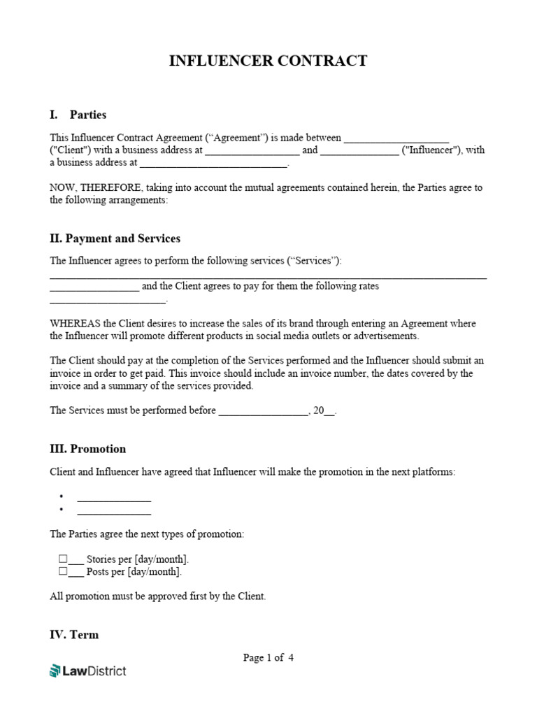 Influencer Contract Agreement Template | PDF | Trade Secret ...