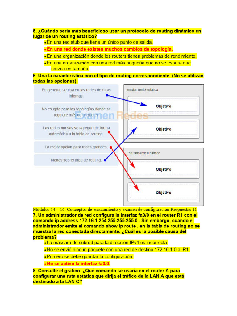 Módulos 14 - 16 Examen de Conceptos de Enrutamiento y Configuración | PDF | Enrutador ...