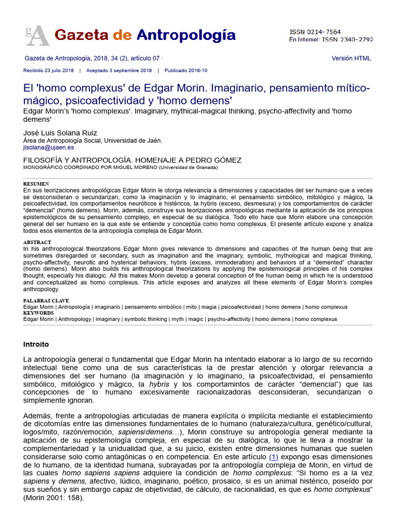 El 'Homo Complexus' Morin | PDF | Pensamiento | Empirismo