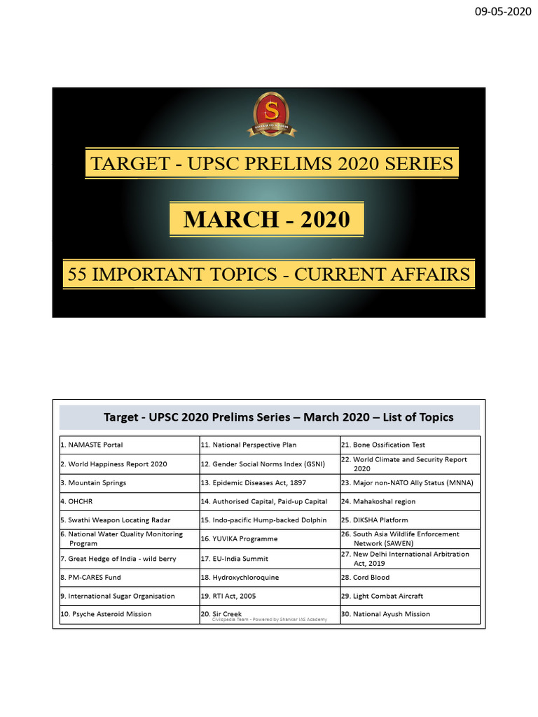 March 2020 - Target - UPSC 2020 Prelims Series - Shankar IAS Academy | PDF