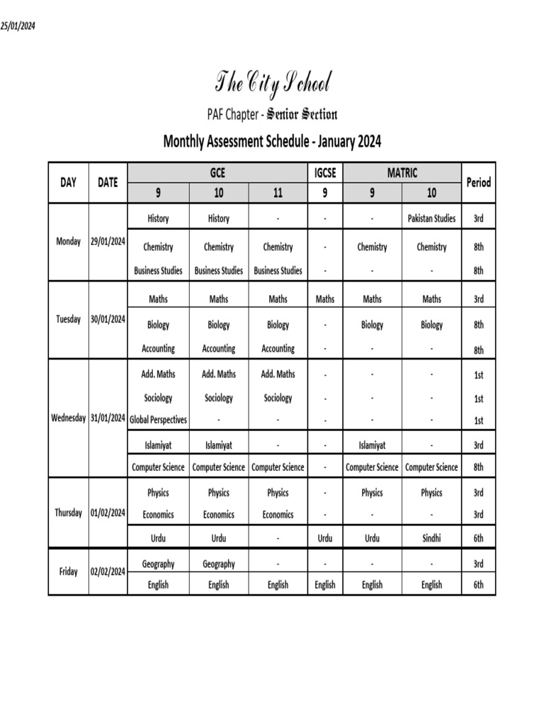 Monthly Test Schedule Jan-24 (Students) | PDF | Science