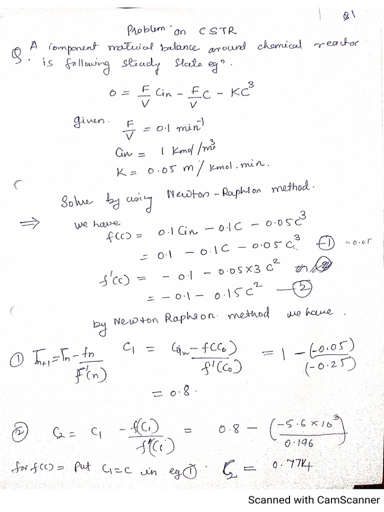 Newton Raphson method CSTR problem | PDF