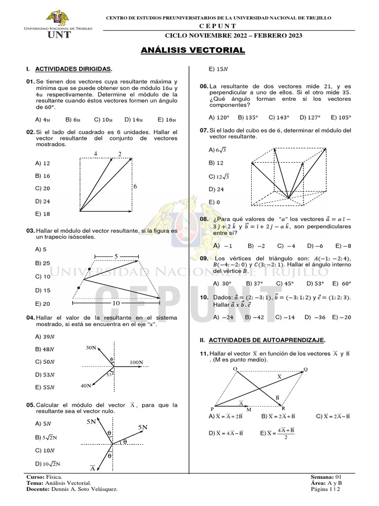 Sesión 01 - Análsis Vectorial | PDF | Vector Euclidiano | Triángulo