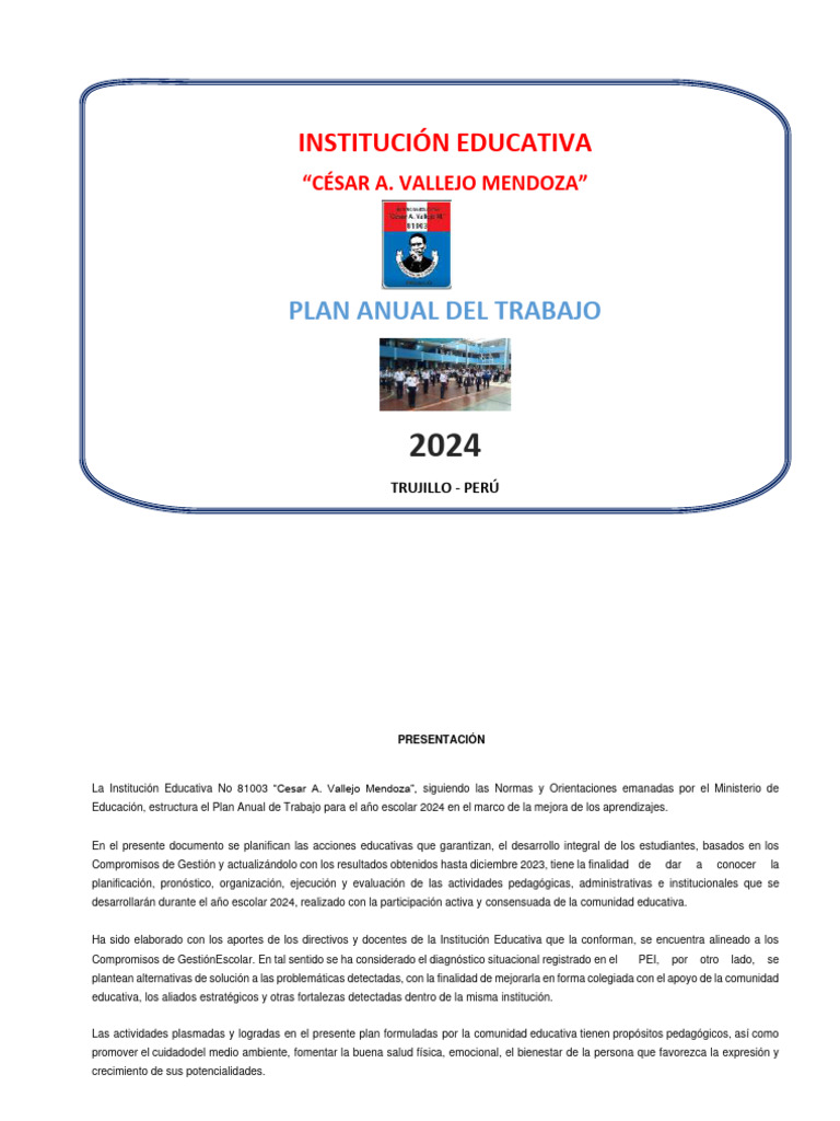 PLAN ANUAL DE TRABAJO-VALLEJO | PDF | Enseñando | Evaluación