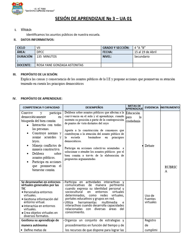 4° Sesion de Aprendizaje - 2024 | PDF | Aprendizaje | Maestros