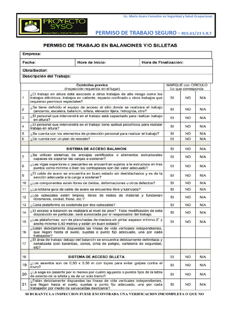PERMISO DE TRABAJO SEGURO - BALANCÍN | PDF PERMISO DE TRABAJO SEGURO - BALANCÍN | PDF