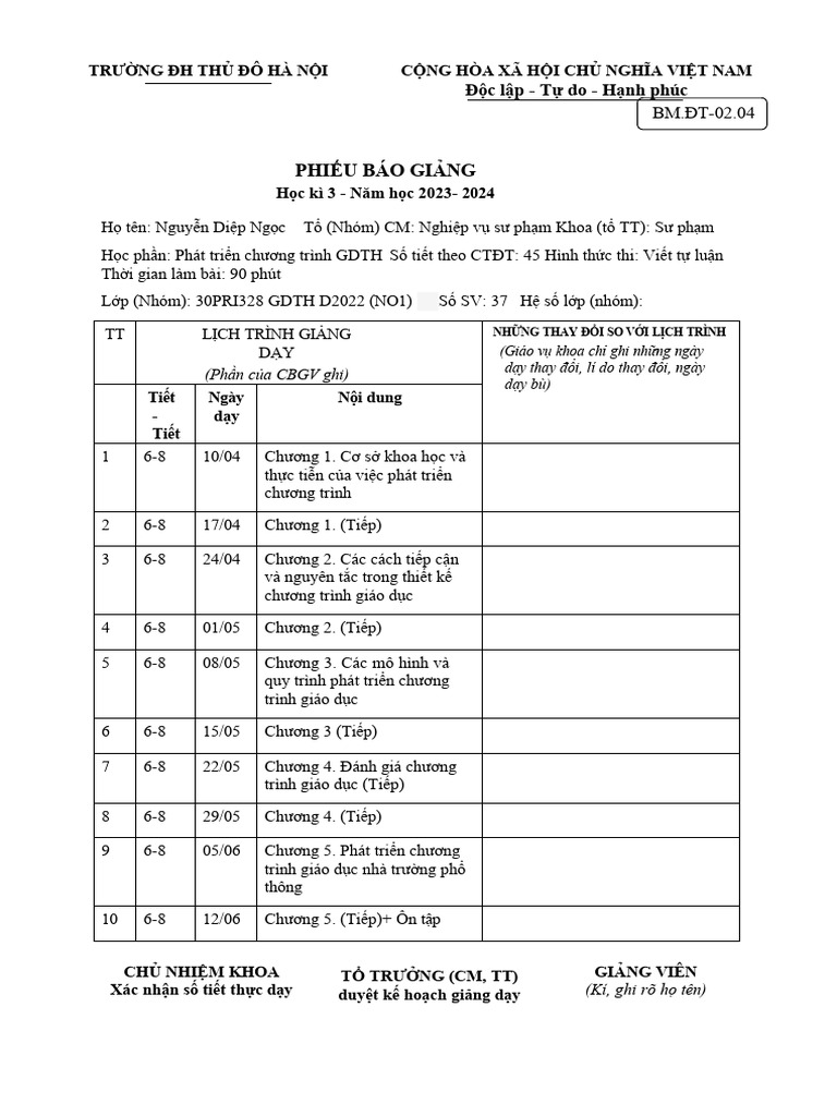 4. PBG Phát triển chương trình GDTH | PDF