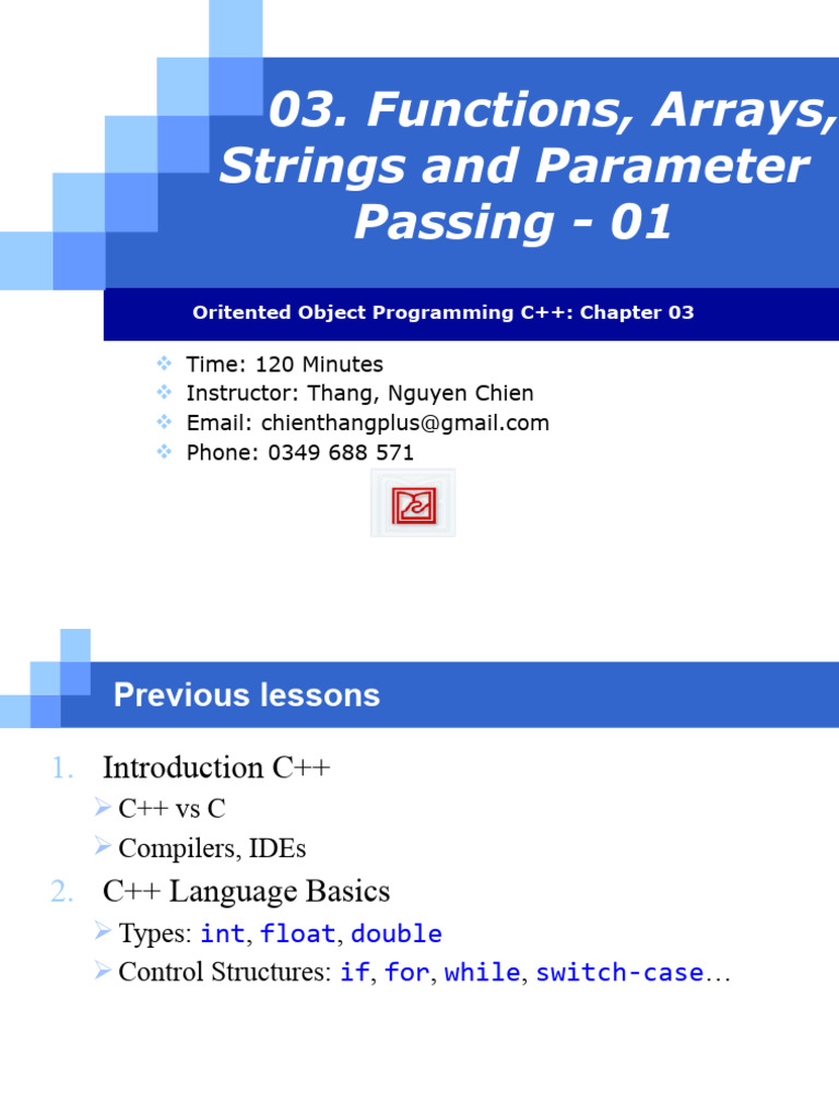 Lesson 03 - 03. Functions, Arrays, Strings and Parameter Passing - 01 ... Lesson 03 - 03. Functions, Arrays, Strings and Parameter Passing - 01 ...