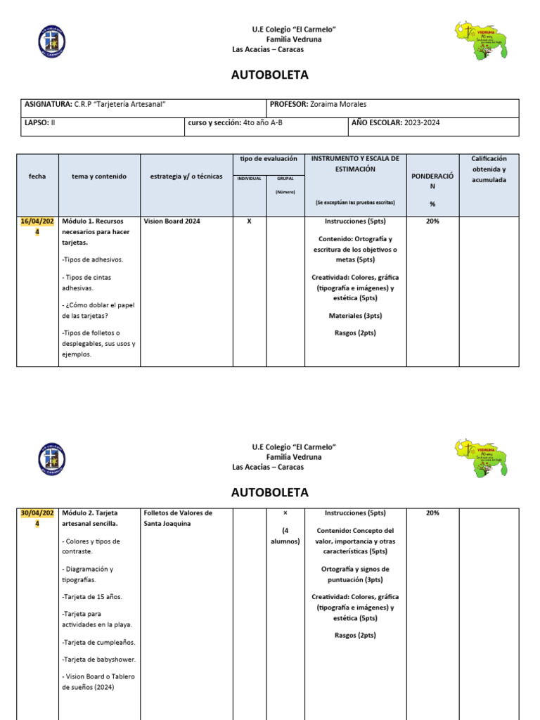 Autoboleta Tarjetería 2023-2024 | PDF
