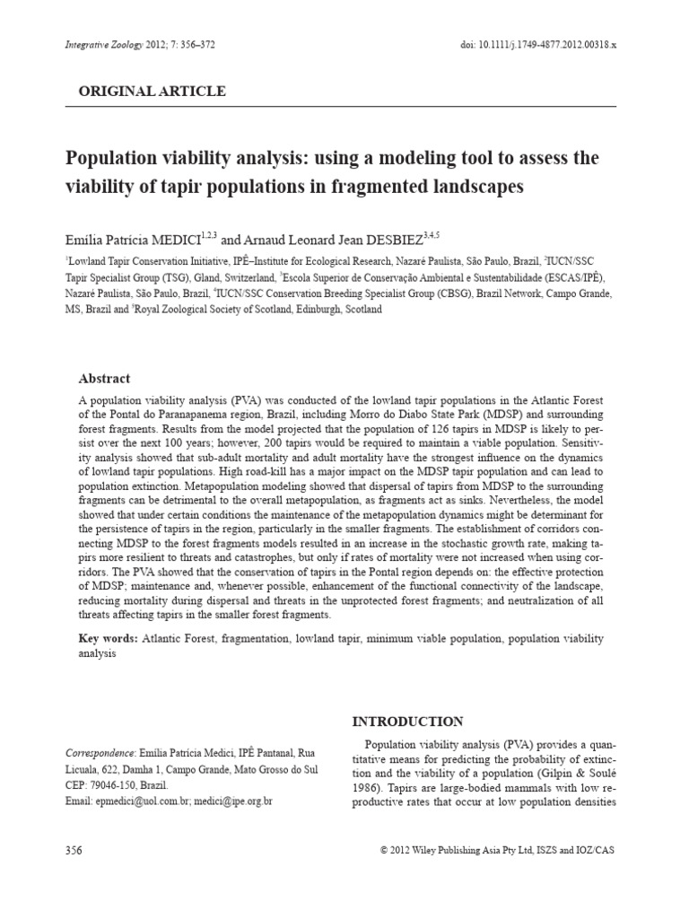Medici Desbiez 2012 Population Viability Analysis | PDF | Inbreeding | Sensitivity Analysis