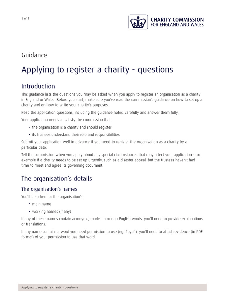 Apply_to_register_a_charity_questions | PDF | Charitable Organization | Trustee