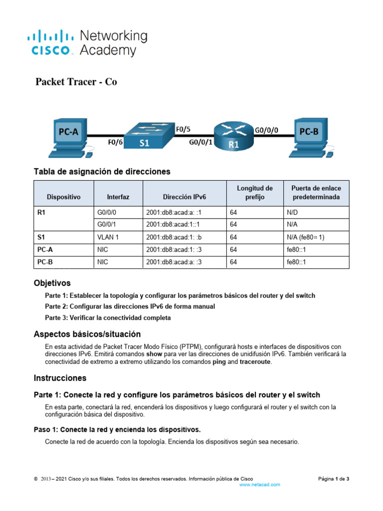 12.9.2 Packet Tracer - Configure IPv6 Addresses On Network Devices - Physical Mode | PDF | Yo ...