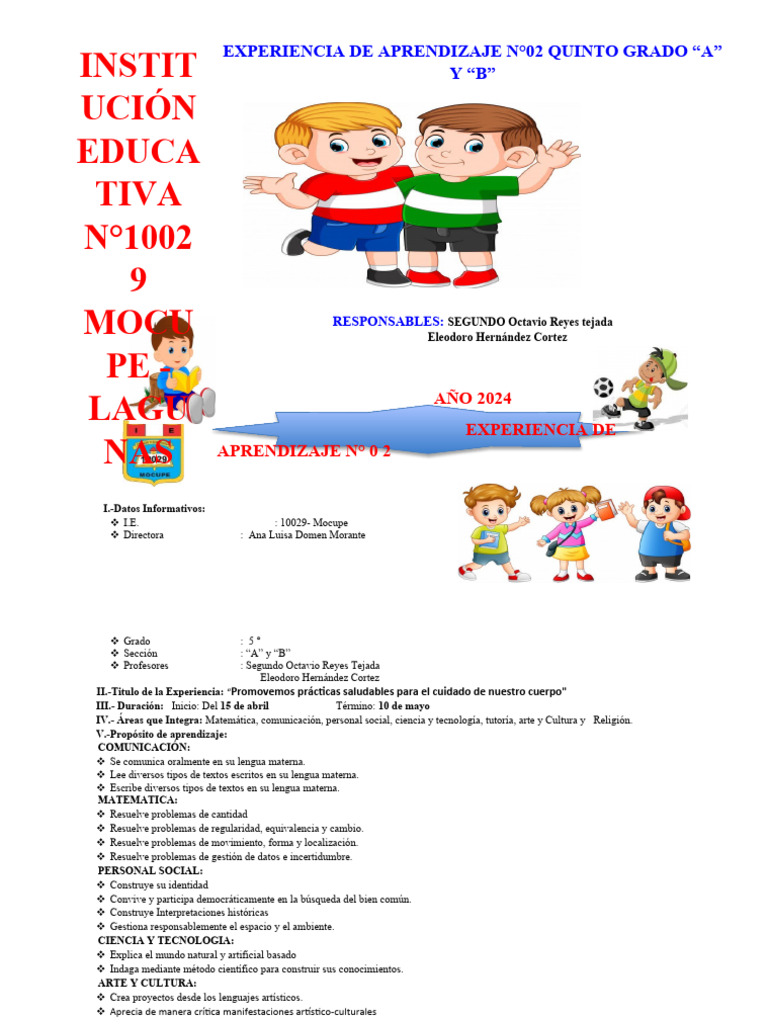 EXPERIENCIA DE APRENDIZAJE N° 02 QUINTO GRADO | PDF | Números | Nutrición