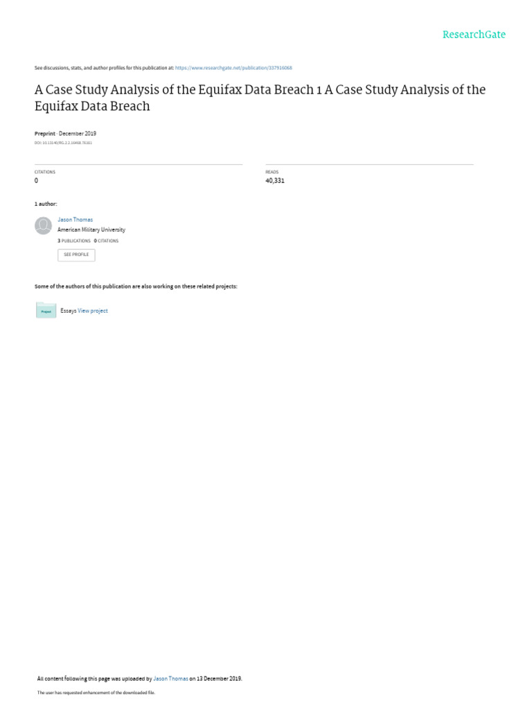 Thomas 2019 Equifax Data Breach | Download Free PDF | Cybercrime | Computer Security