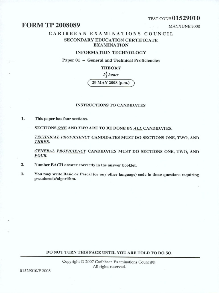 CSEC Information Technology P1 2008 | PDF | Directory (Computing) | Computer File