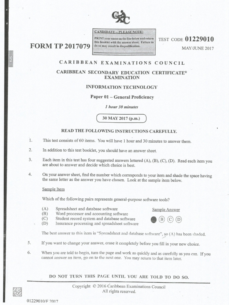 Csec Information Technology P1 2017 Pdf