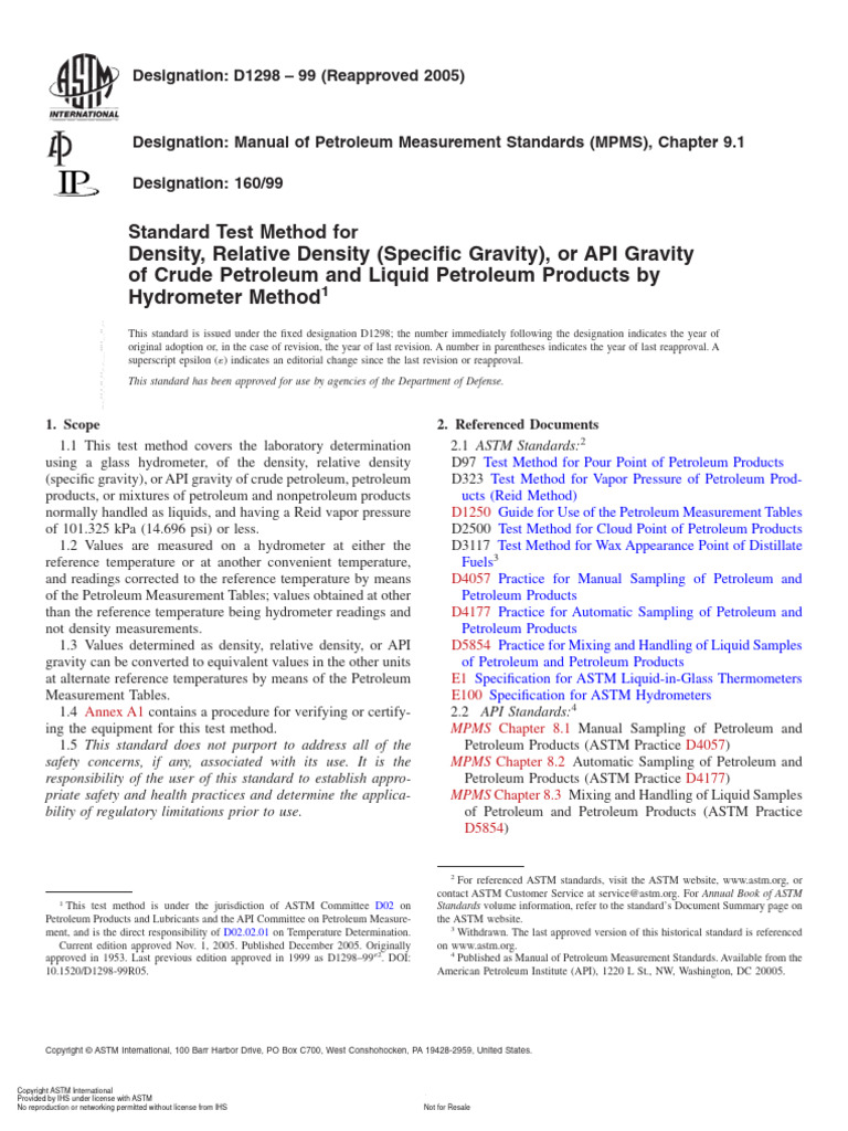 ASTM D 1298-99 (Reapproved 2005) | PDF | Density | Temperature