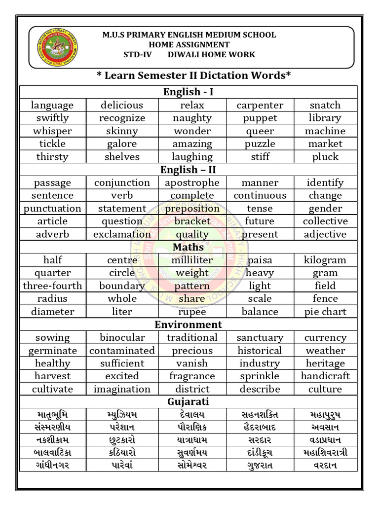 Vacation Work Sheet STD - 4-1 | PDF | Grammar | Syntax
