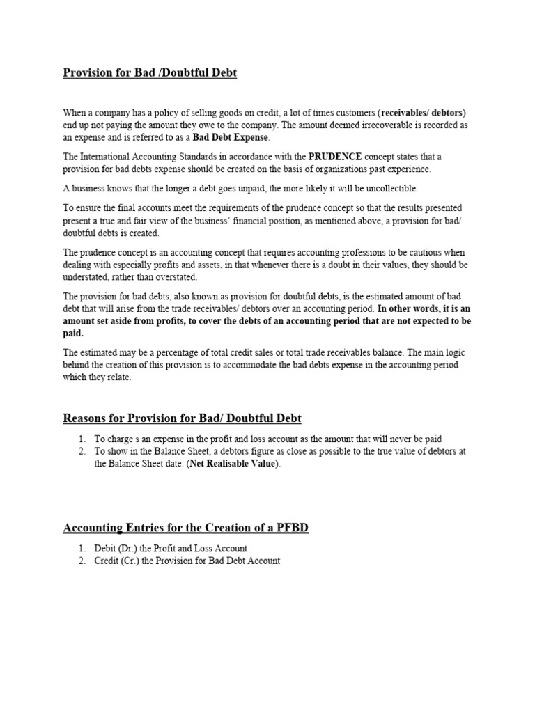 Provision For Bad-7B5D2 | PDF | Bad Debt | Debits And Credits