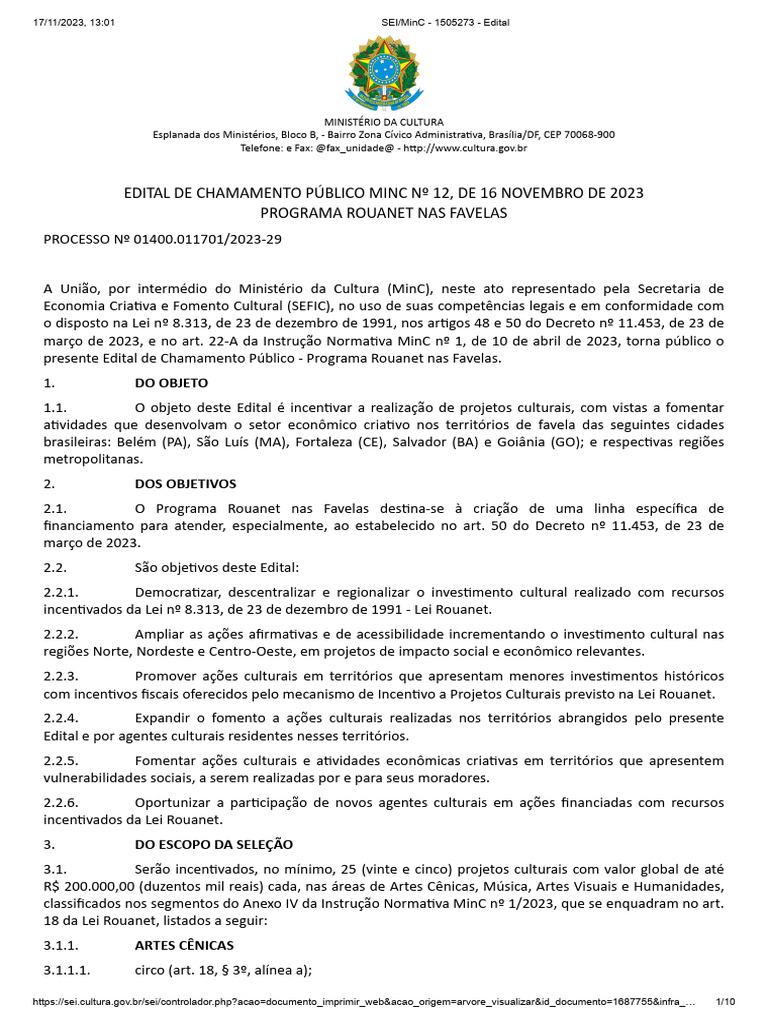 Edital Programa Rouanetnas Favelas | PDF