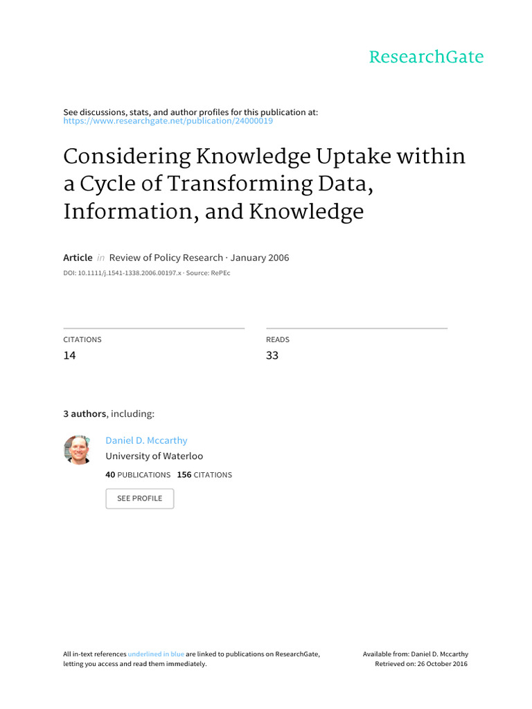 Michaels Knowledge Uptake | PDF | Information | Knowledge