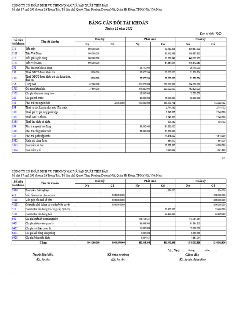 Bang Can Doi Tai Khoan | PDF