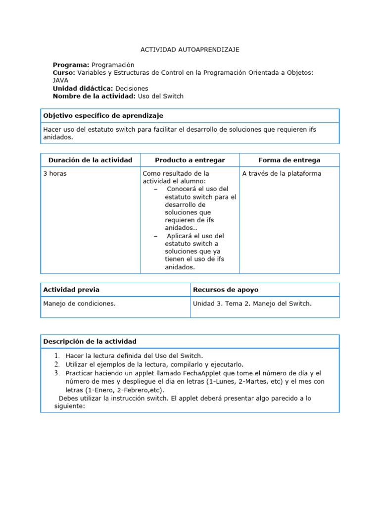 Actividad 2 Uso de Switch | PDF | Programación de computadoras | Cognición
