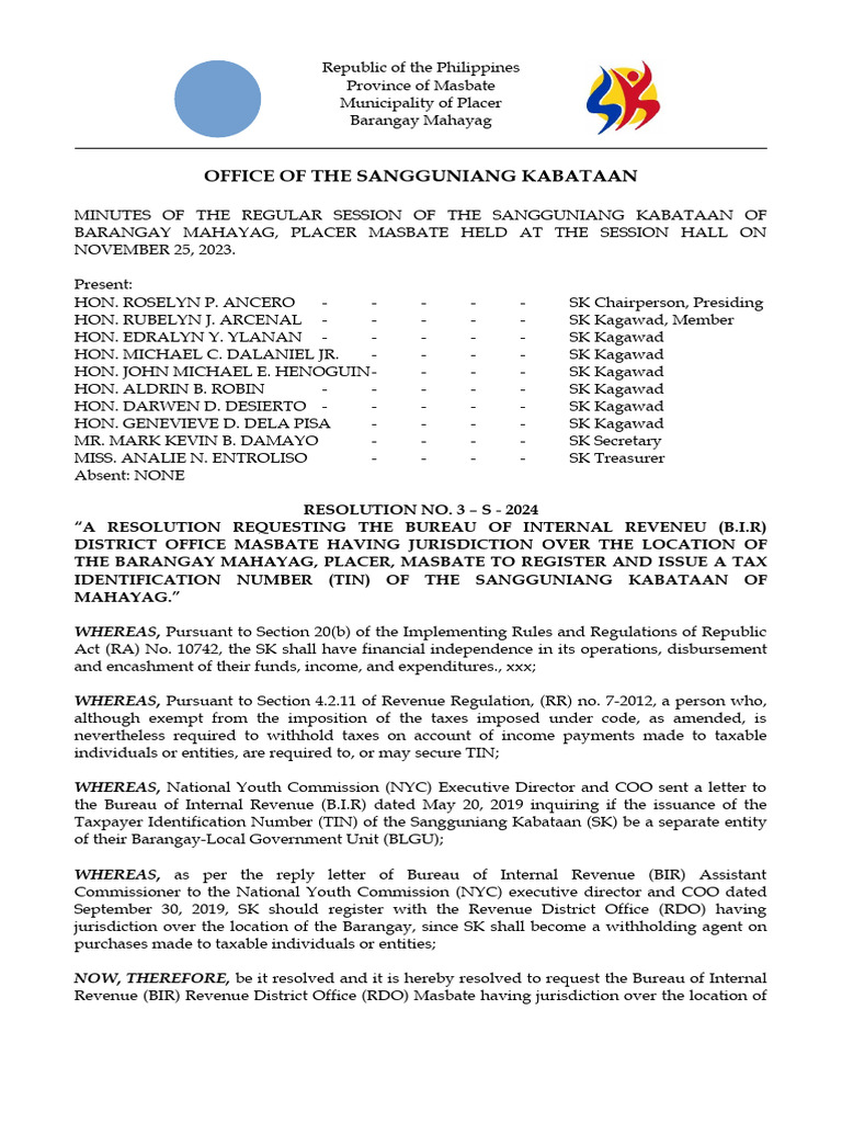 Resolution On BIR | PDF | Payments | Taxation