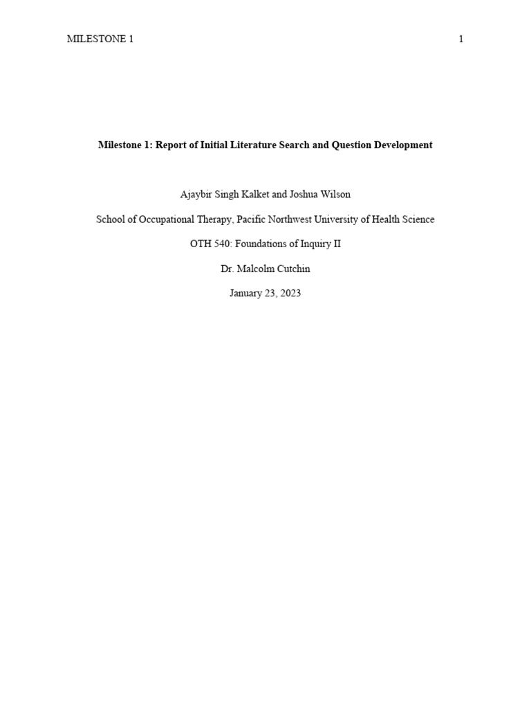 Kalket and Wilson Milestone 1 Report Graded | PDF | Occupational ...