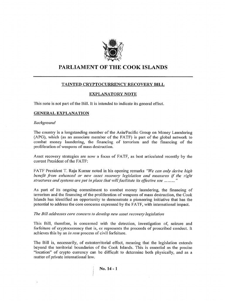 Explanatory Note Tainted Cryptocurrency Recovery Bill No. 14 1-1-21 | PDF