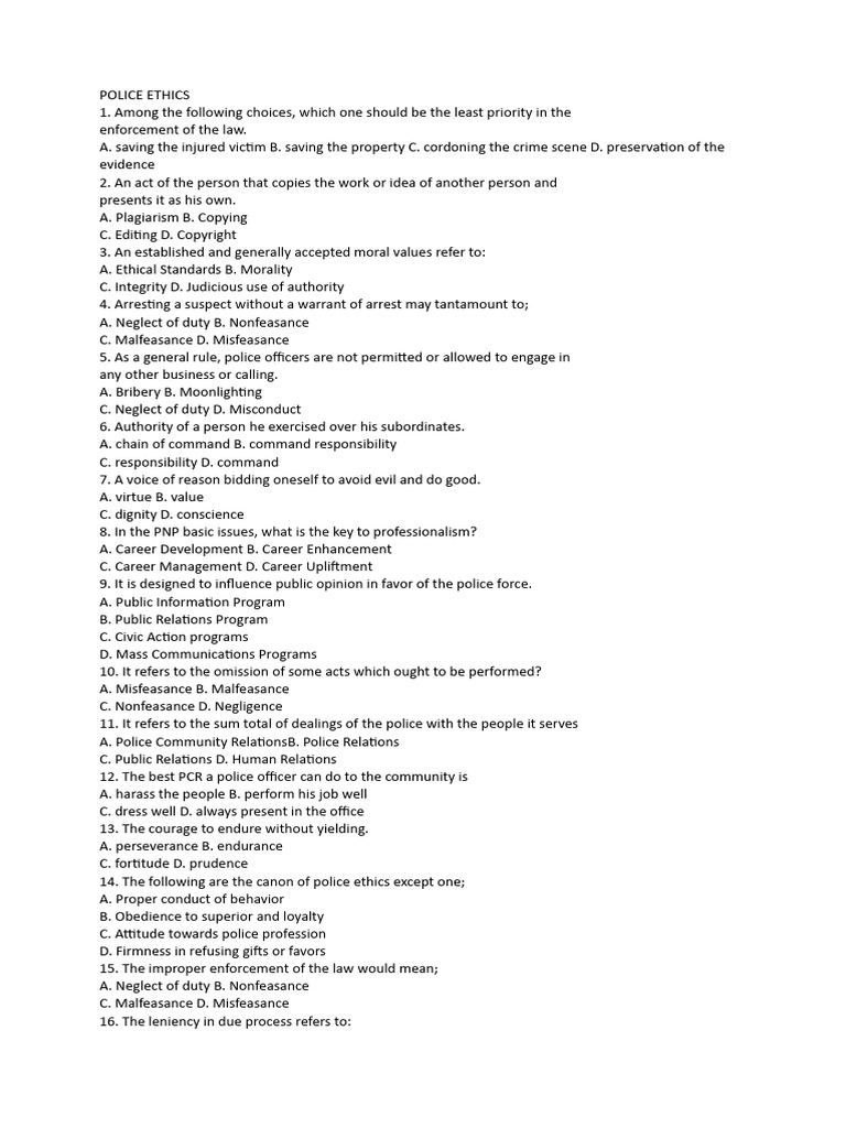 Police Ethics | PDF | Morality | Police
