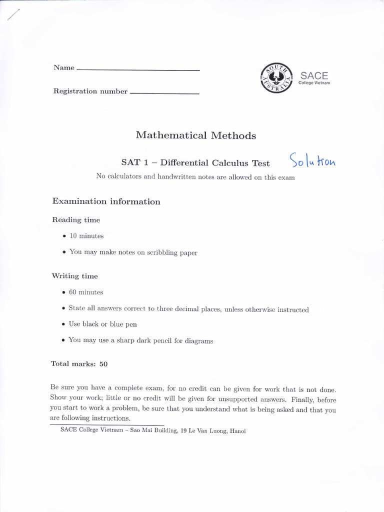 2023 - SAT 1 - Exam Solution | PDF | Calculus | Geometry