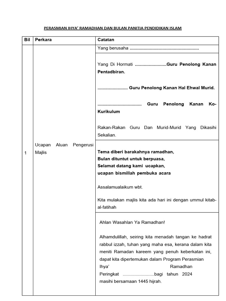Perasmian Program Ihya' Ramadan 2024 | PDF