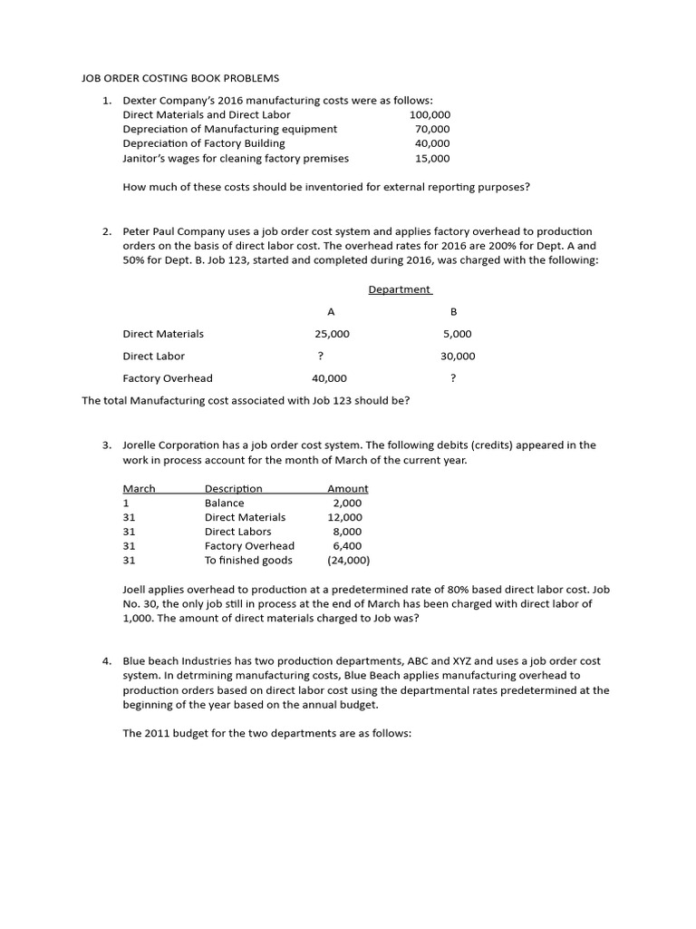 S - Job Order Costing Book Problems | PDF | Cost Of Goods Sold ...
