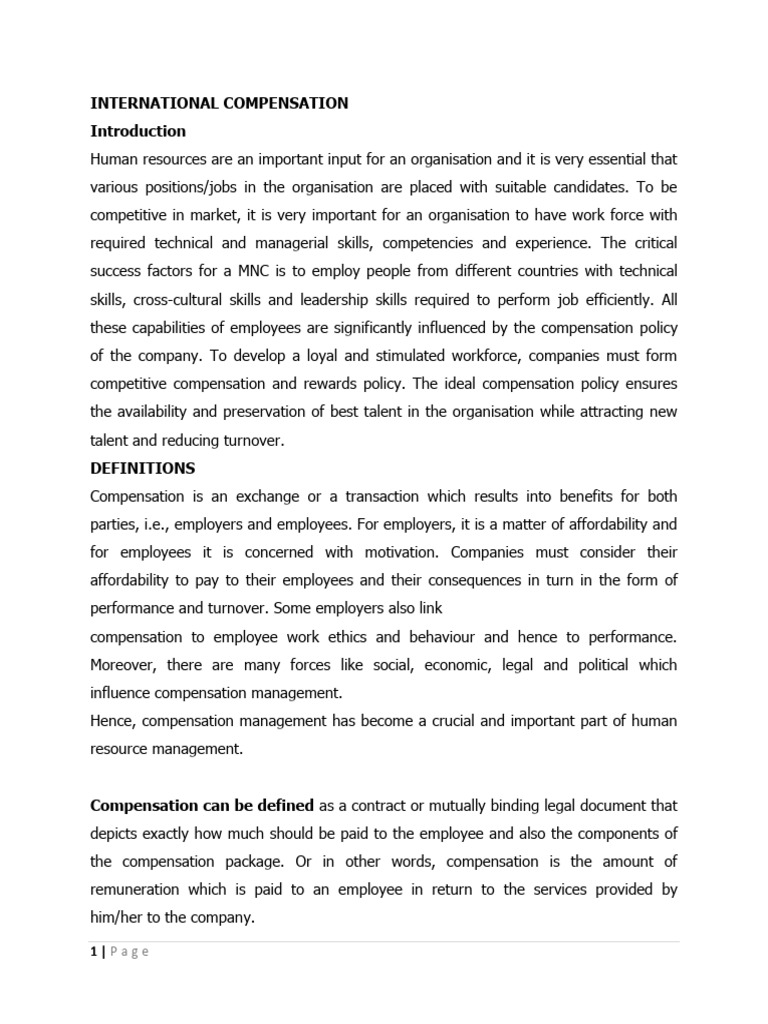 International Compensation Pdf Cost Of Living Employment