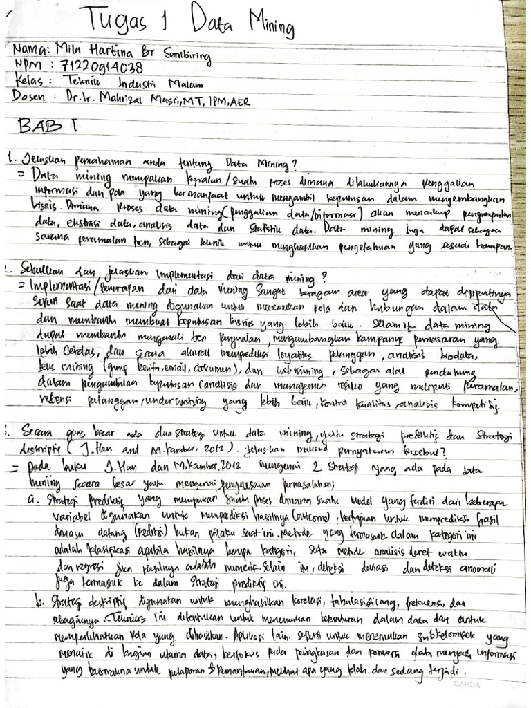 Tugas 1 Data Mining_Mila Hartina_71220914038 | PDF