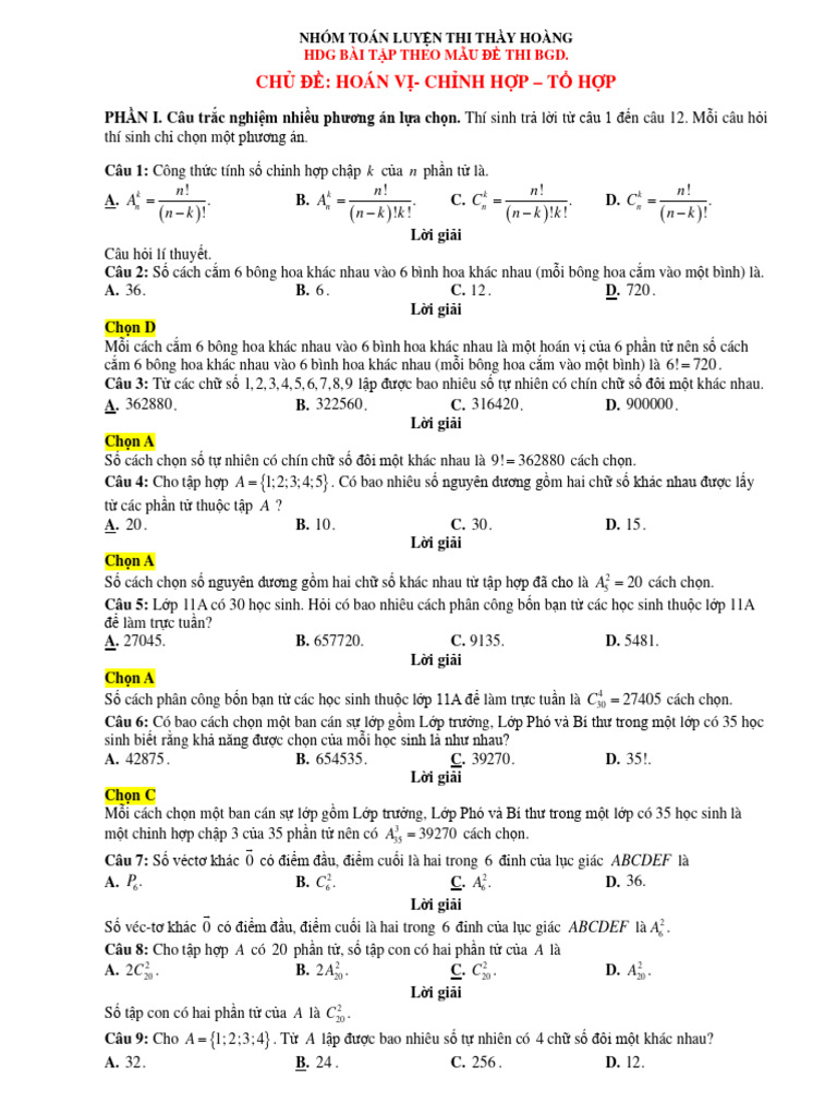 7.2. BTTM BGD CHỦ ĐỀ HOÁN VỊ CHỈNH HỢP TỔ HỢP HDG | PDF