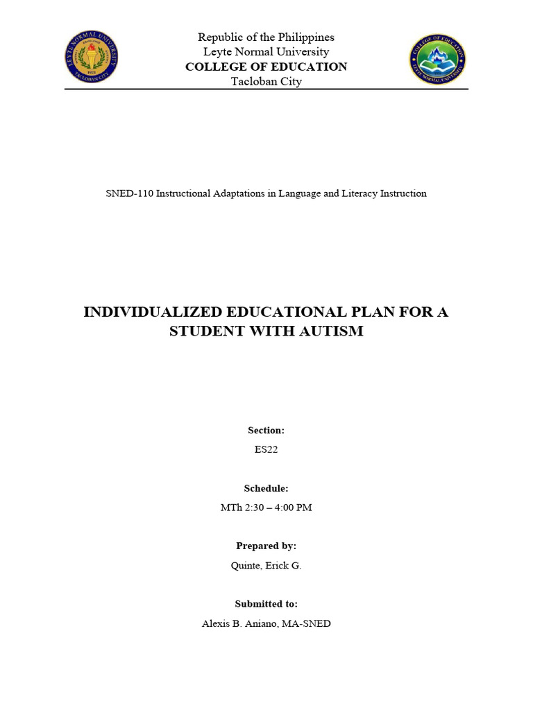 Individualized Educational Plan For A Student With Autism: College of ...