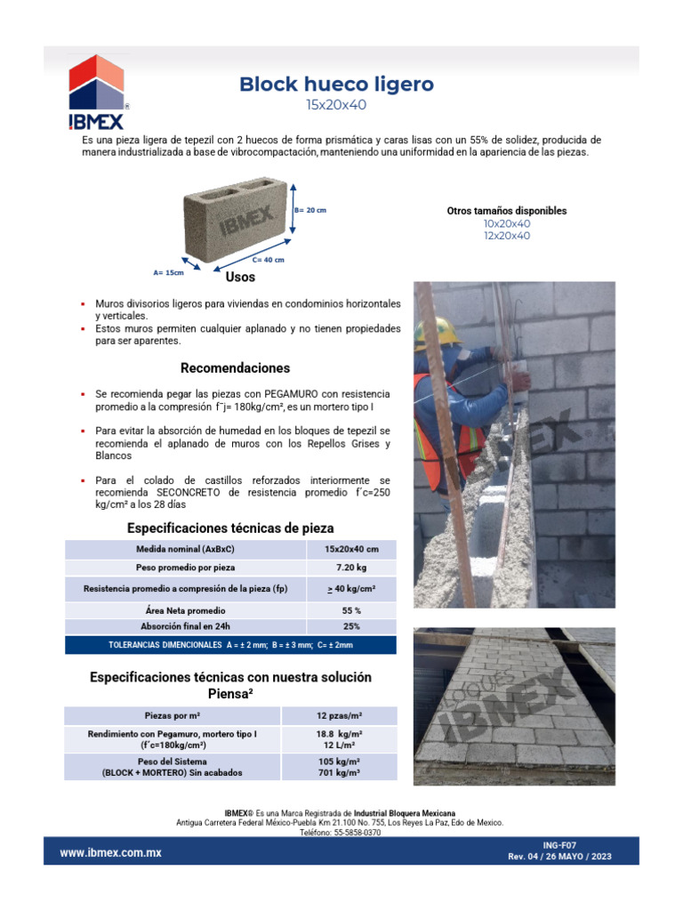 Block Hueco Ligero de Tepezil 15x20x40 | PDF