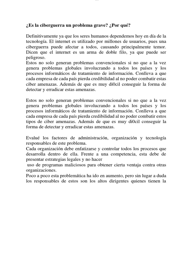 ¿Es La Ciberguerra Un Problema Grave? ¿Por Qué? | PDF | Guerra ...