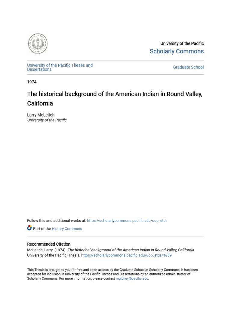 The Historical Background of The American Indian in Round Valley | PDF