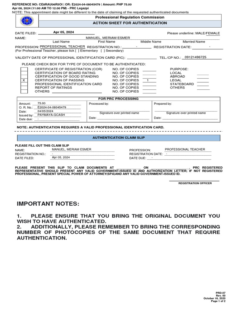 Important Notes:: Professional Regulation Commission Action Sheet For ...