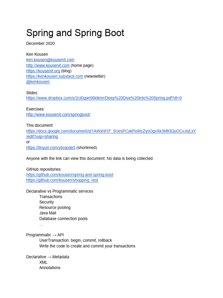 Spring and Spring Boot Notes Dec 2020 | PDF | Java (Programming ...