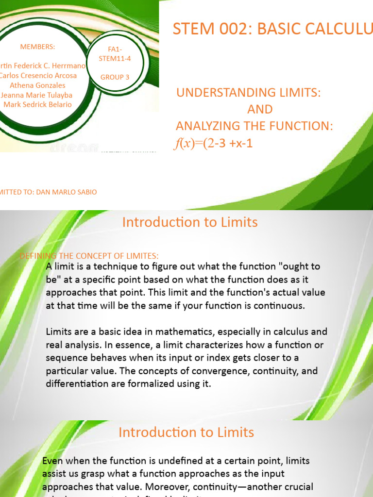 Fb1 Stem 4 Basic Calculus Group 3 | PDF | Limit (Mathematics) | Function (Mathematics)