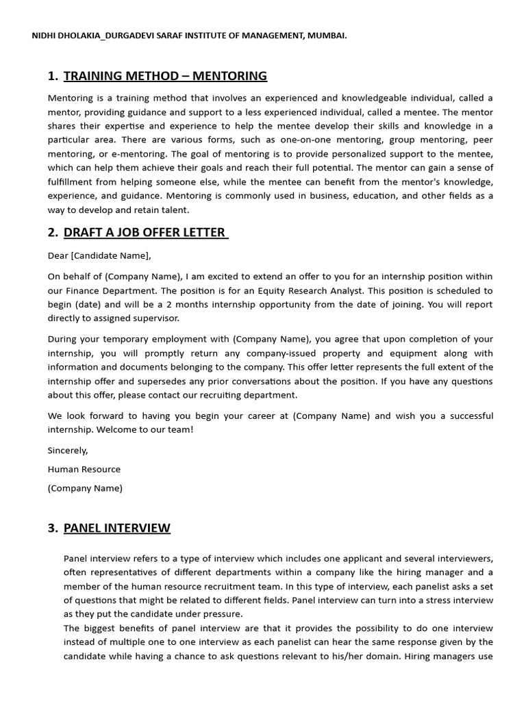 Nidhi Dholakia Assignment | PDF | Mentorship | Internship