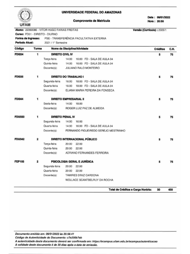 Comprovante de Matrícula | PDF
