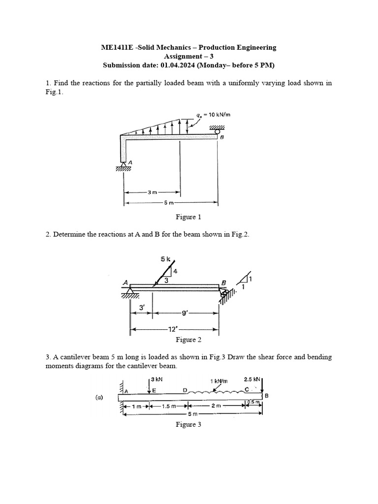 Assignment 3 -Solid Mechanics | PDF | Beam (Structure) | Bending