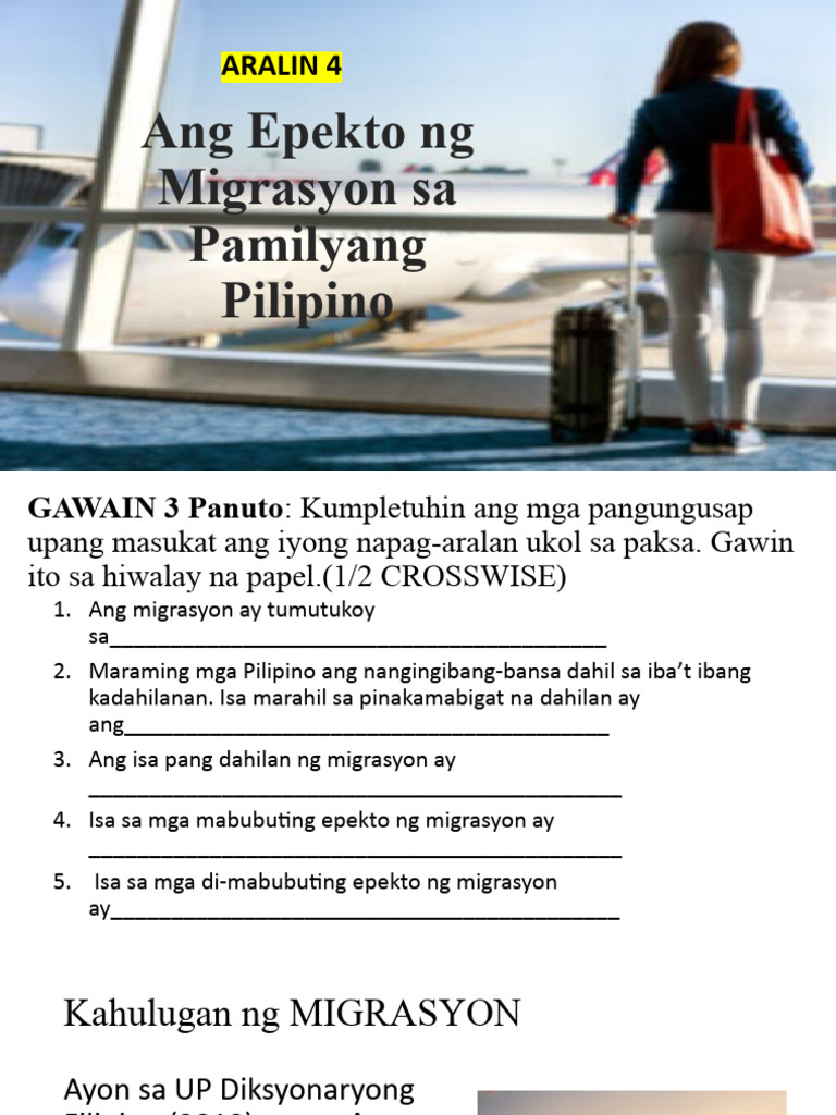 Ang Epekto NG Migrasyon Sa Pamilyang Pilipino: Aralin 4 | PDF
