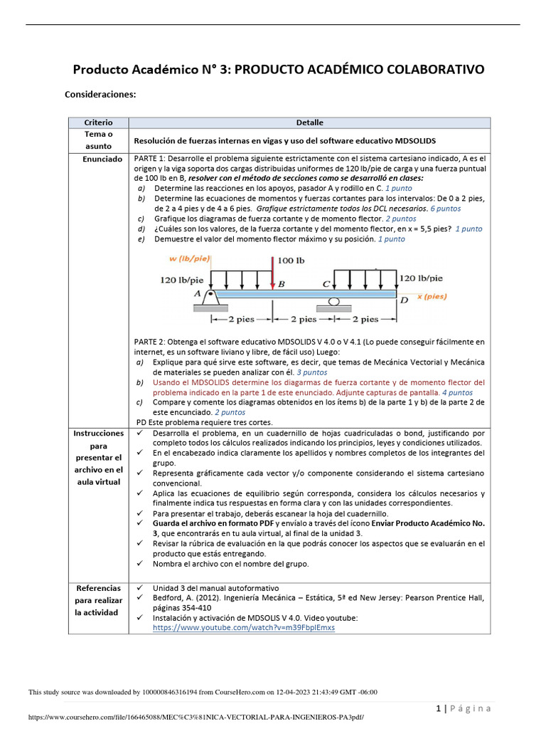 Mec Nica Vectorial para Ingenieros Pa3 PDF | PDF | Viga (Estructura) | Braguero