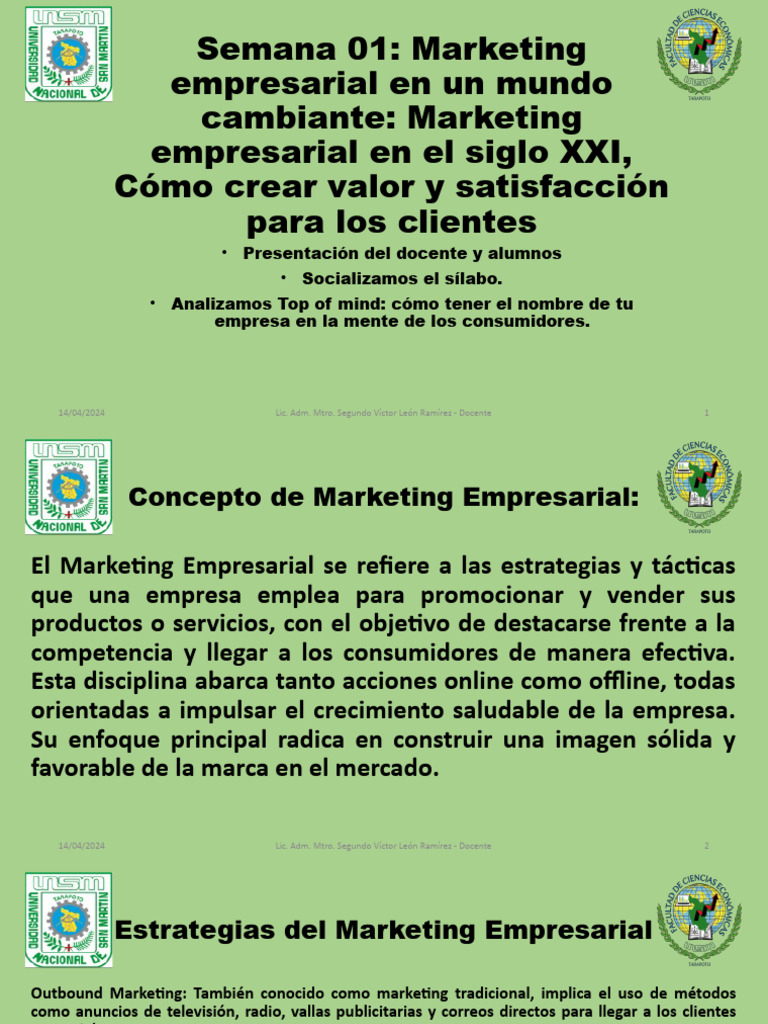 Semana 01 Marketing Empresarial en Un Mundo Cambiante | PDF | Marketing | Calidad (comercial)